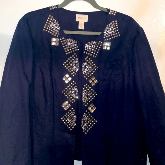 Chico's | Jackets & Coats | Chico Navy Blue Blingy Suit Jacket | Poshmark